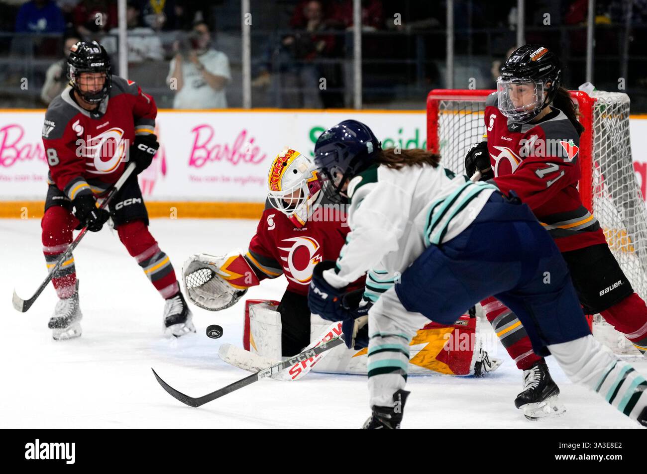 Ottawa Charge's Rebecca Leslie (37) makes a save in front of Boston ...