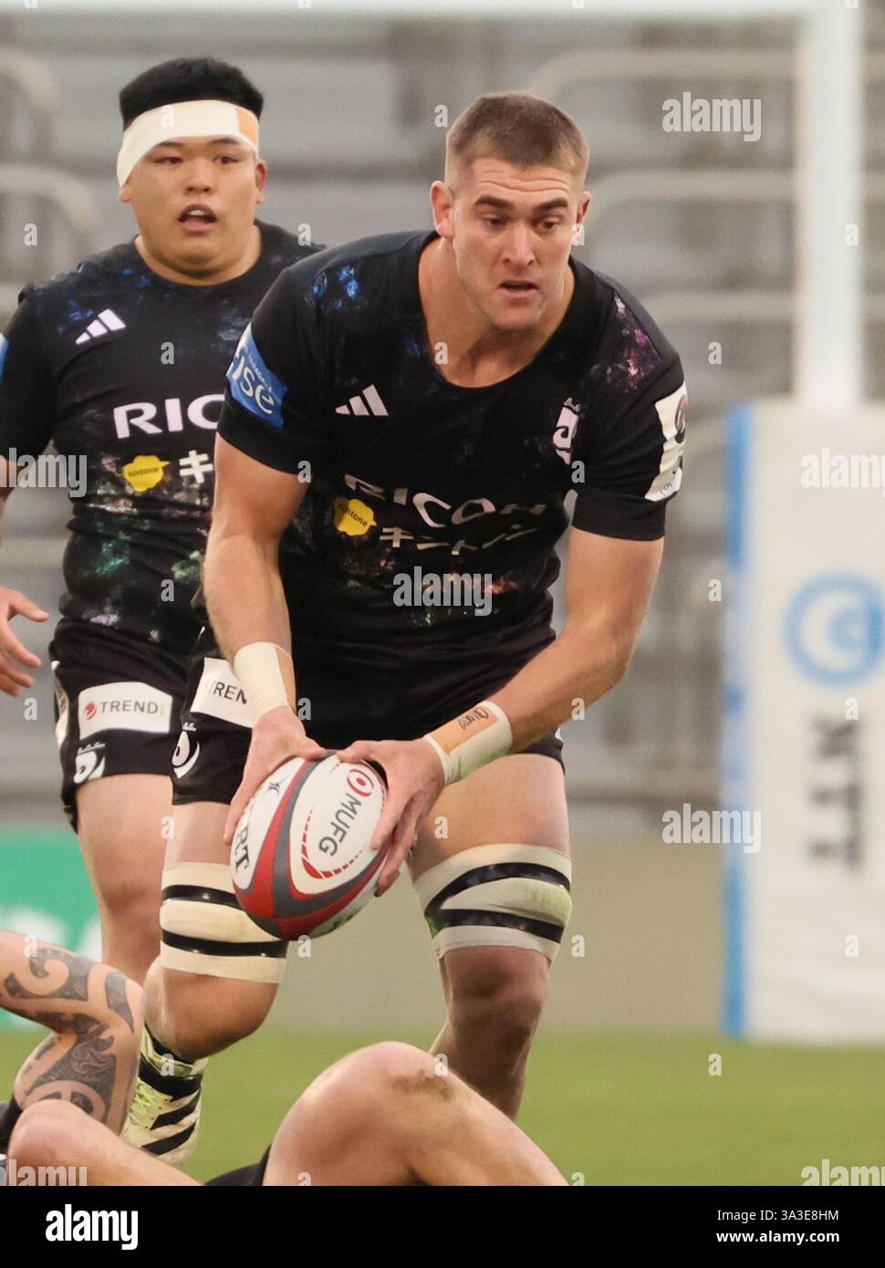 Tokyo, Japan. 15th Mar, 2025. Ricoh BlackRams Tokyo lock Harrison Fox ...