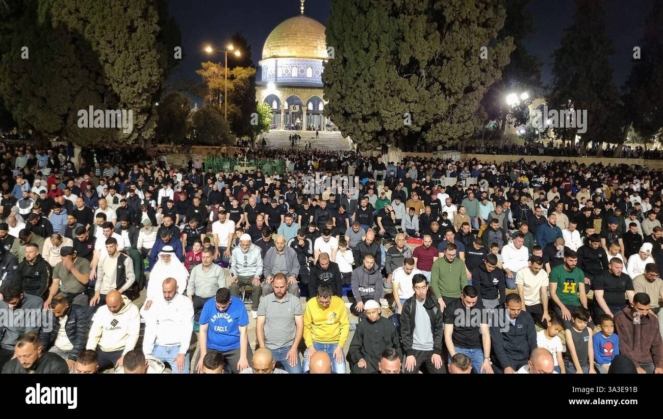Muslim worshippers hold the Taraweeh evening prayer of Ramadan in the ...