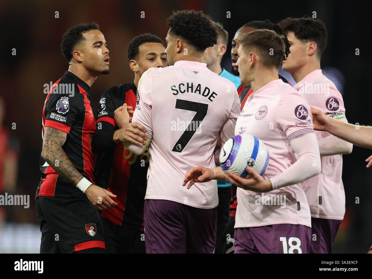Bournemouth, UK. 15th Mar, 2025. Justin Kluivert (L) of Bournemouth and ...