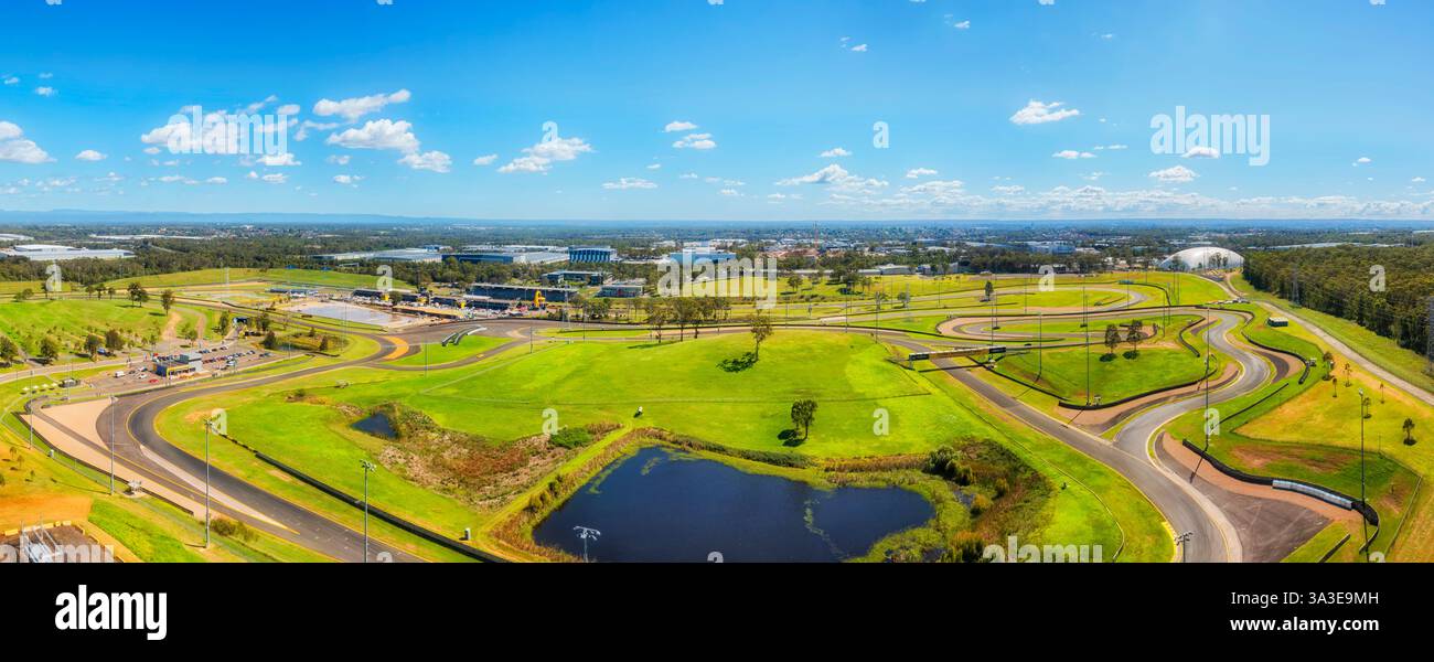 Scenic aerial panorama of car driving and racing tracks and circuits in ...