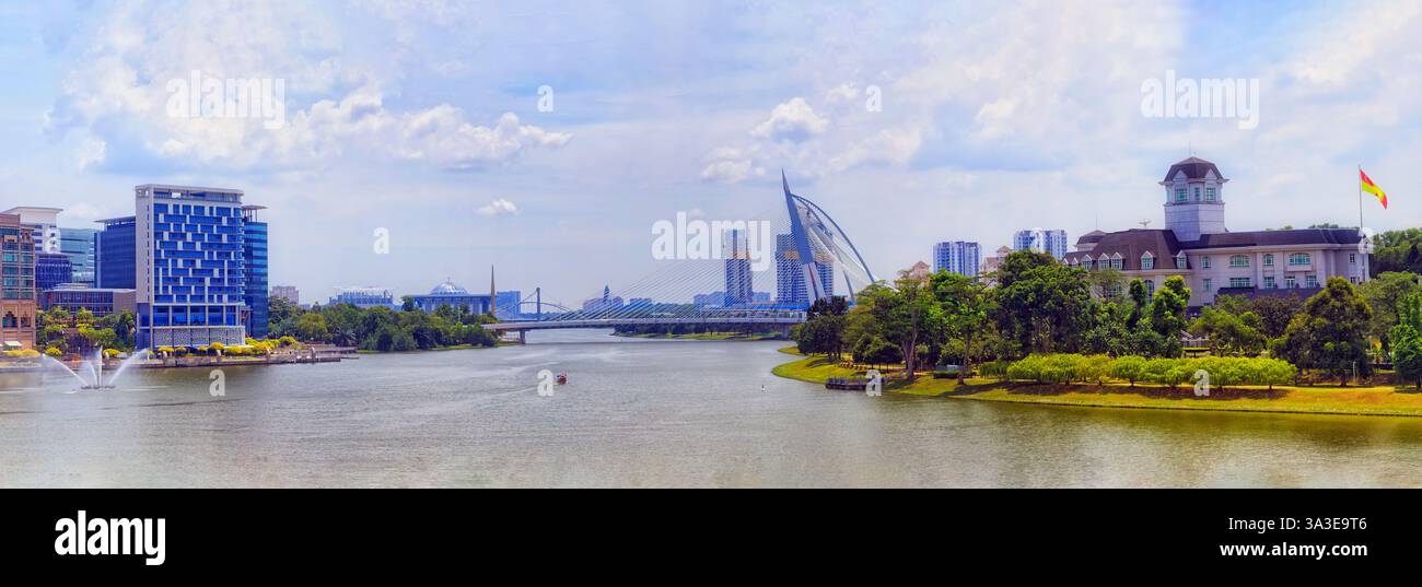 Compact cityscape of Putrajaya capital city of Malaysia on shores of ...