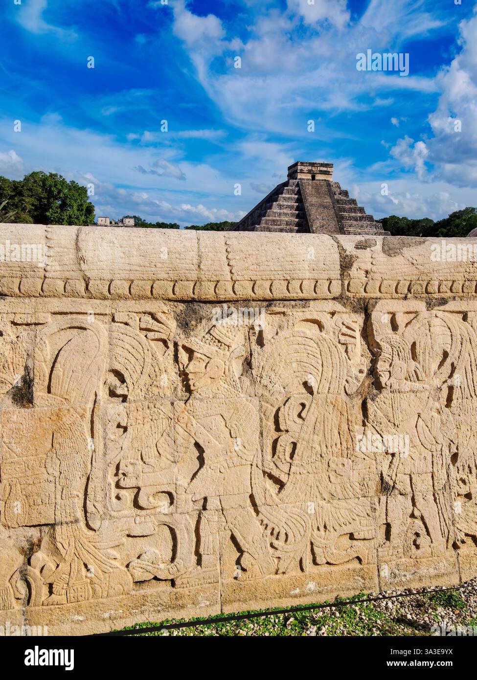 Relief at The Great Ball Game Court, Chichen Itza, Yucatan State ...
