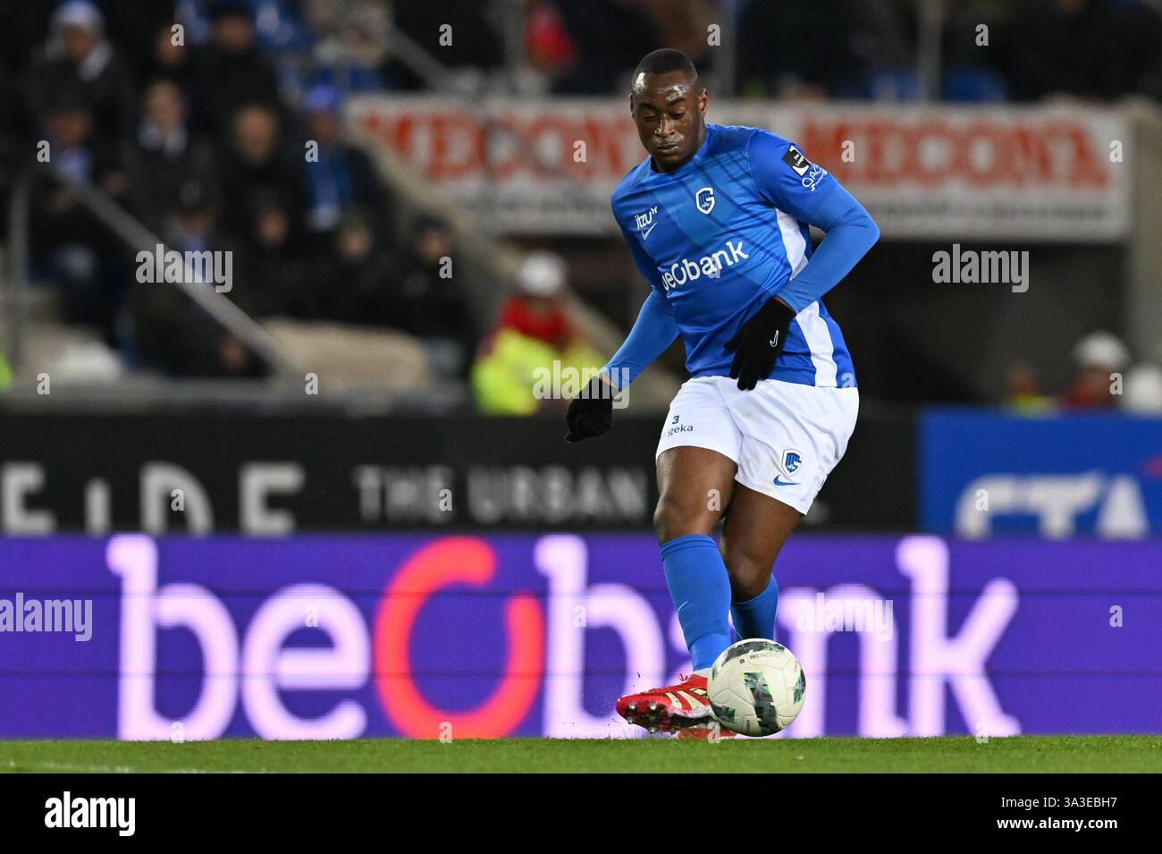 Genk, Belgium. 15th Mar, 2025. Mujaid Sadick (3) of Genk pictured ...