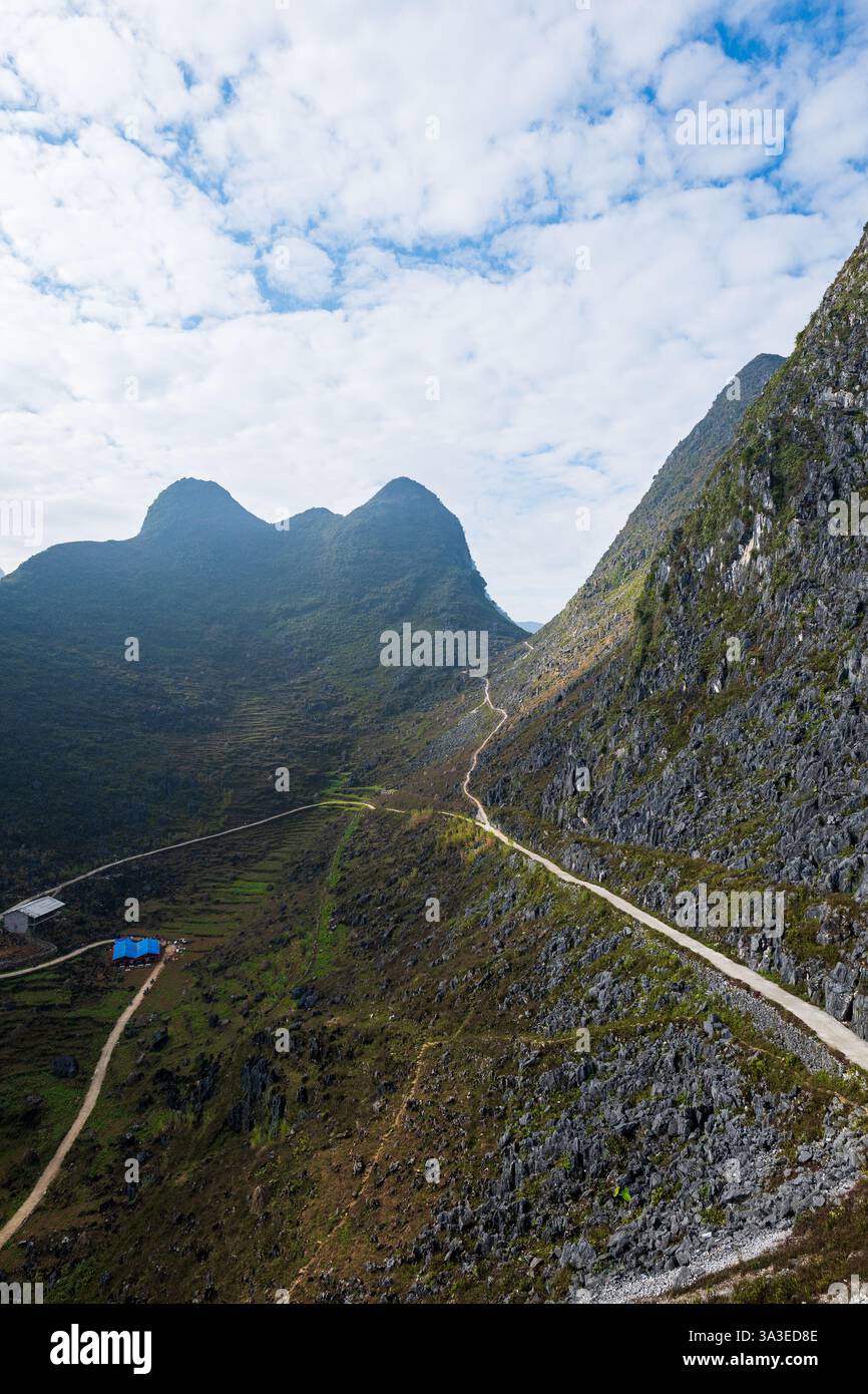 Ha Giang aerial landscape in Northern Vietnam. drone aerial view of Ha ...