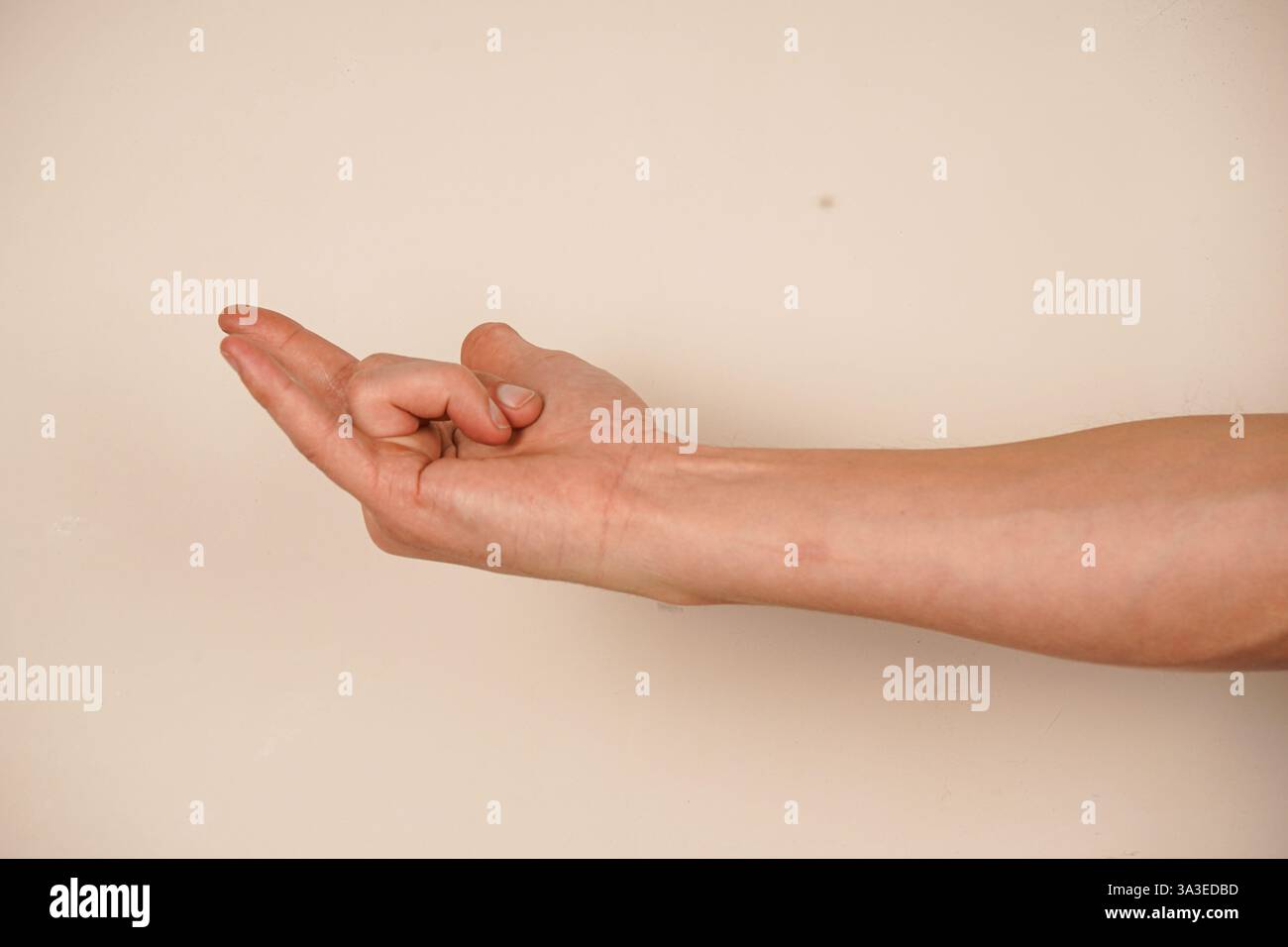 Palm open up. Finger pressed against hand with open palm. Universal ...