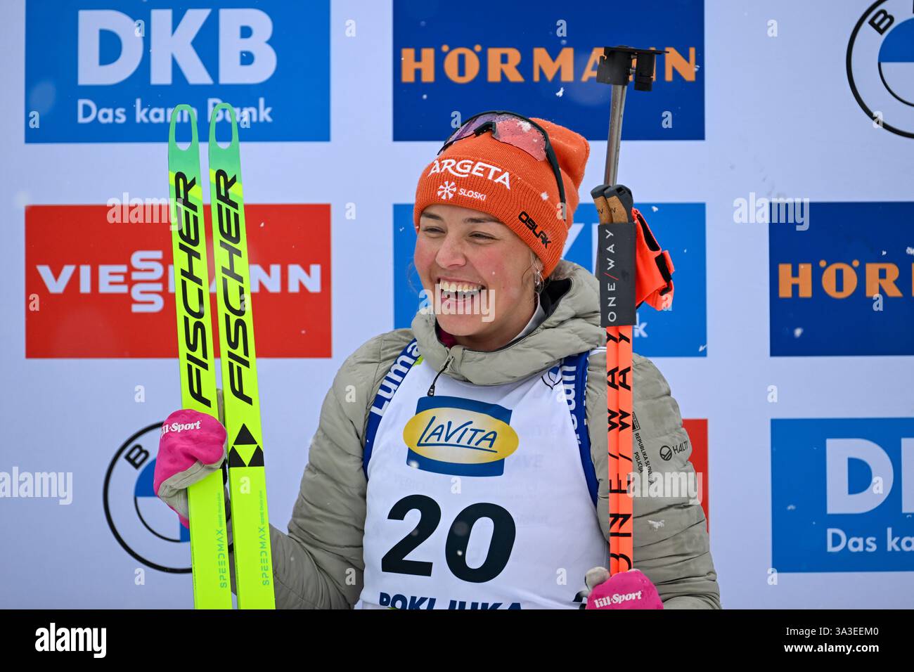 Pokljuka, Slovenia. 15th Mar, 2025. Third Placed Anamarija Lampic of ...