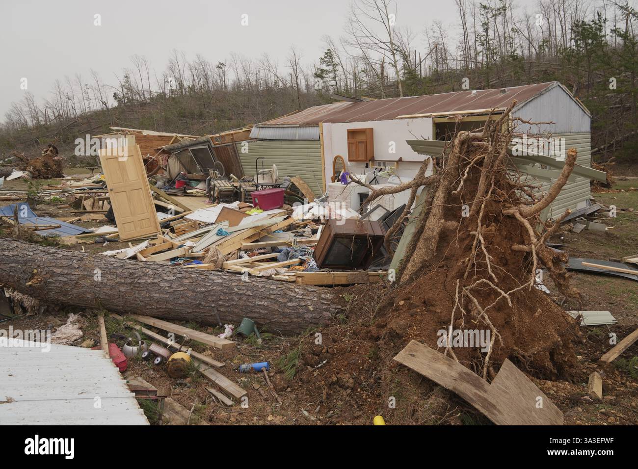 Destruction from a severe storm is seen Saturday, March 15, 2025, in ...