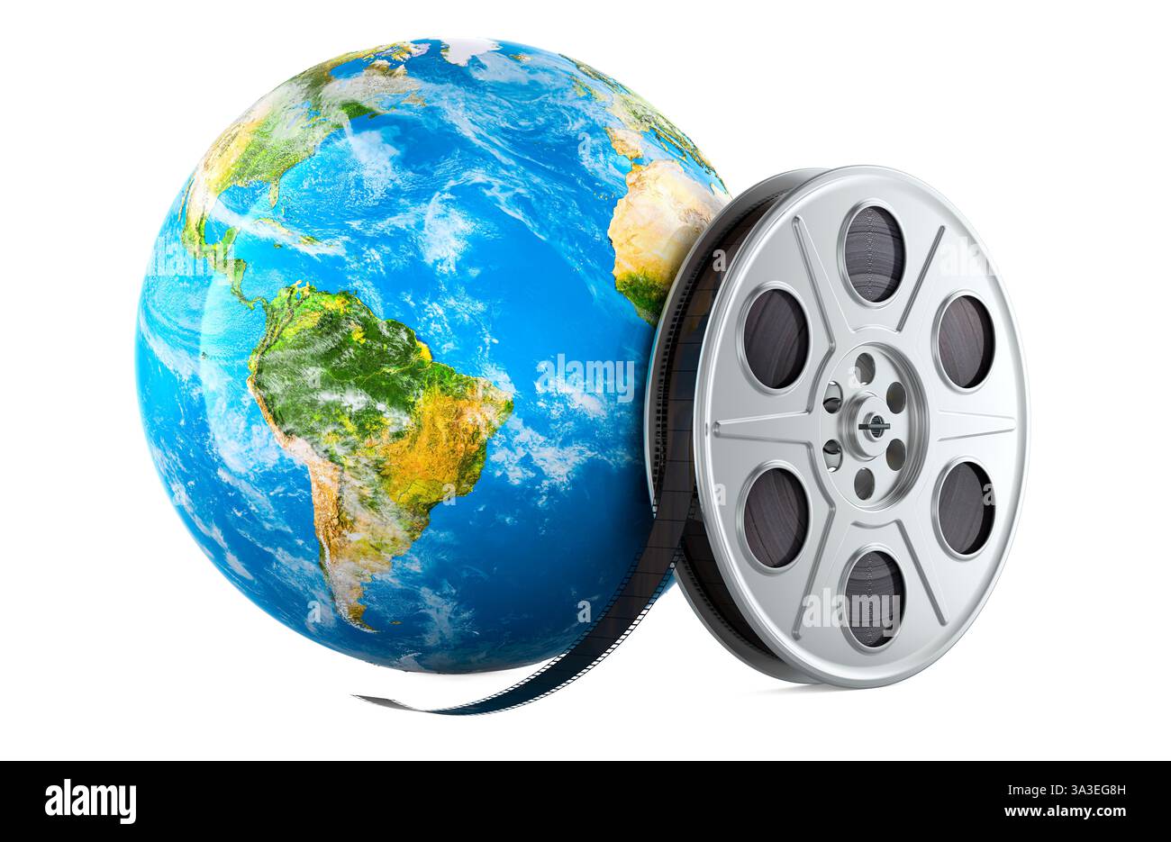 Film reel with Earth Globe. World cinema, global cinematography concept ...