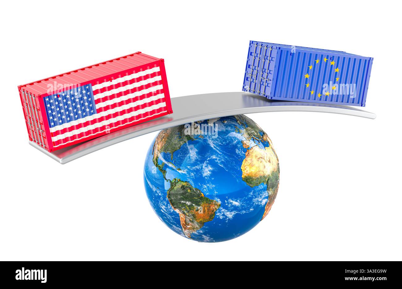 The EU and the USA trade balance concept, 3D rendering isolated on ...
