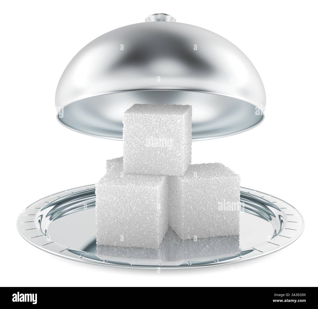Restaurant cloche with sugar cubes. 3D rendering isolated on white ...