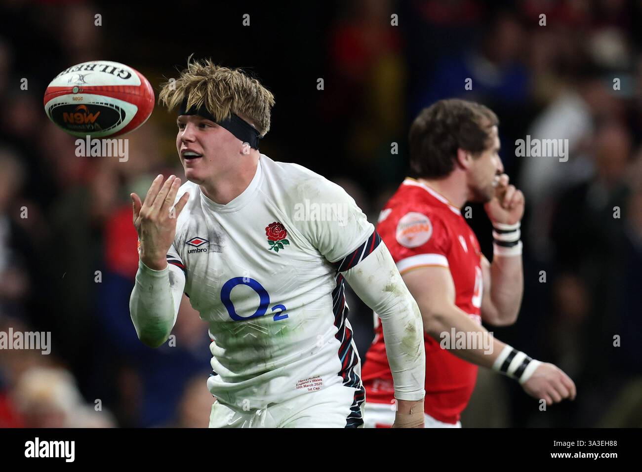 Cardiff, UK. 15th Mar, 2025. Henry Pollock of England celebrates after ...