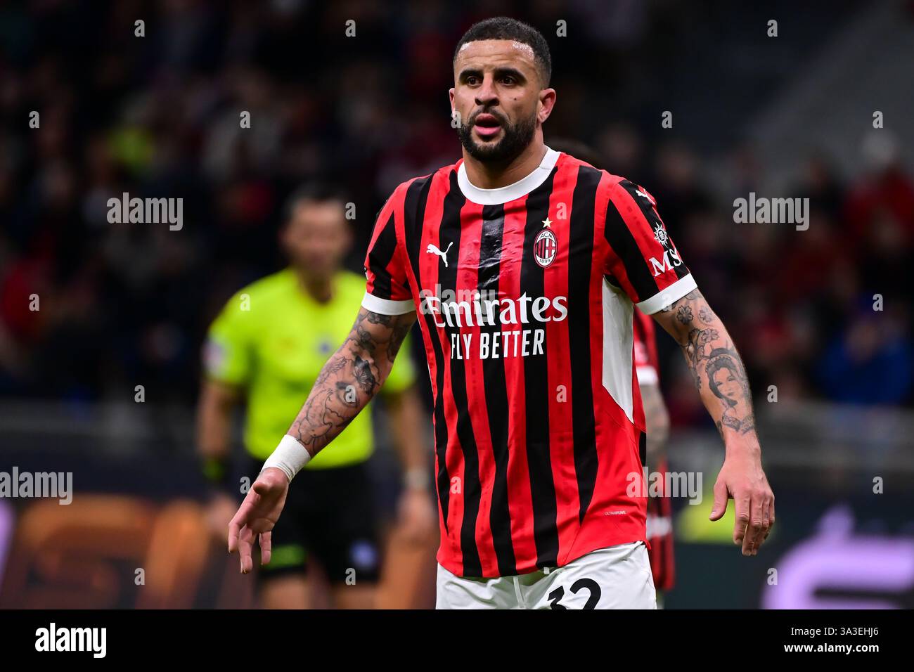 Milan, Italy on March 15, 2025. AC Milan's English defender #32 Kyle ...