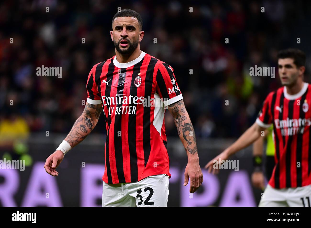 Milan, Italy on March 15, 2025. AC Milan's English defender #32 Kyle ...