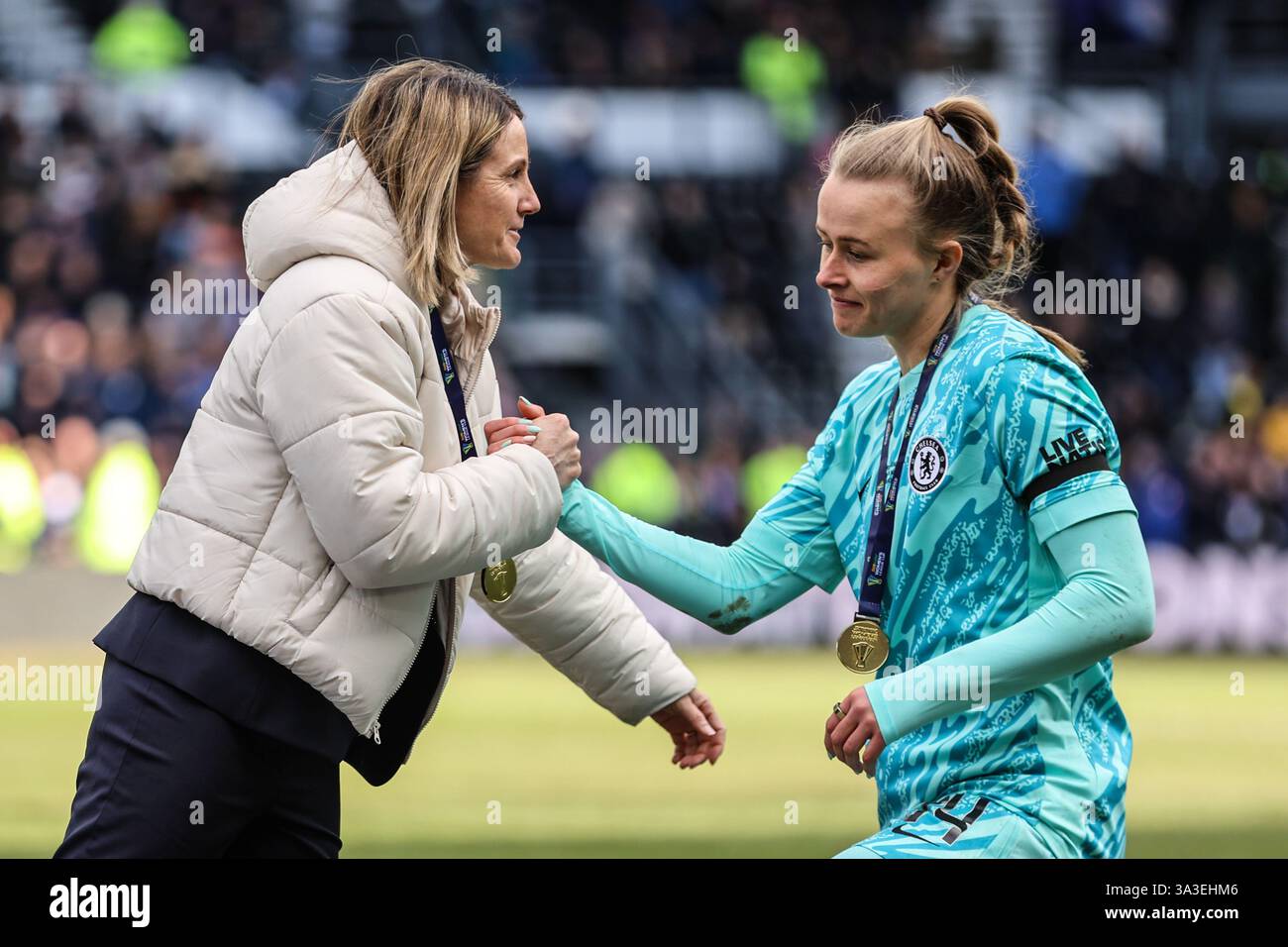 Derby, UK. 15th Mar, 2025. Chelsea manager Sonia Bompastor ...