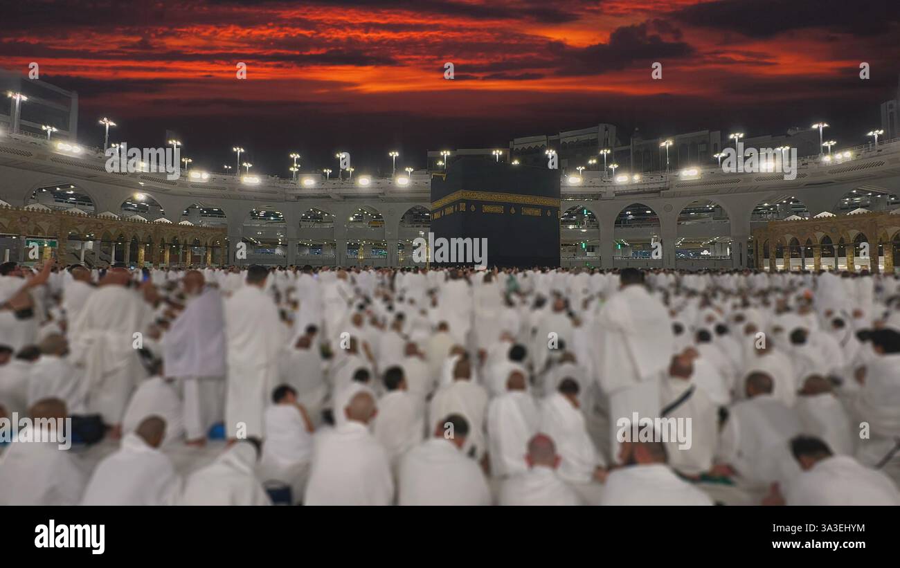Muslim pilgrims perform Tawaf around the Kaaba after dawn prayer at ...