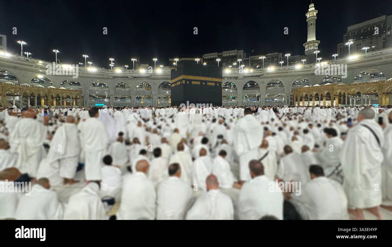 Muslim pilgrims perform Tawaf around the Kaaba after dawn prayer at ...