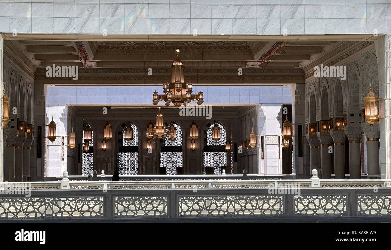 A Muslim pilgrim praying inside the grand Masjid al-Haram in Mecca ...