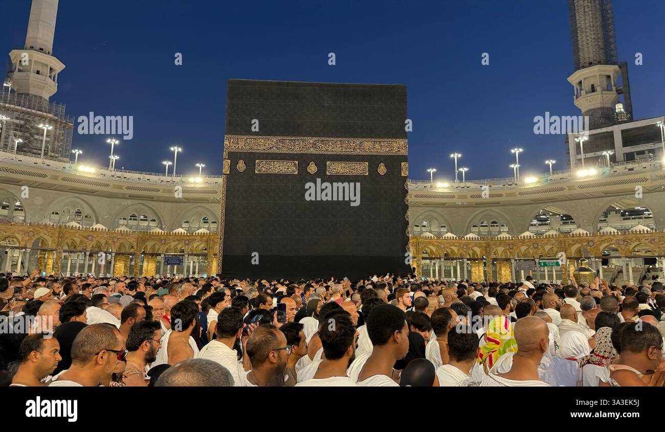 Muslim pilgrims perform Tawaf around the Kaaba after dawn prayer at ...