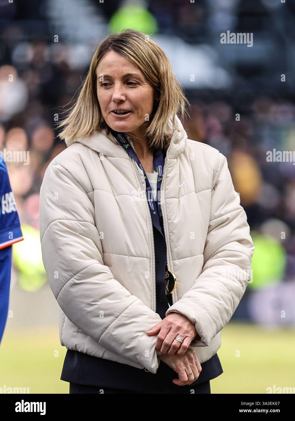 Derby, UK. 15th Mar, 2025. Chelsea manager Sonia Bompastor during the ...