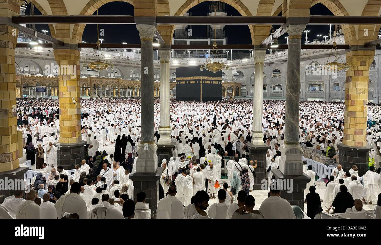 Muslim pilgrims perform Tawaf around the Kaaba after dawn prayer at ...