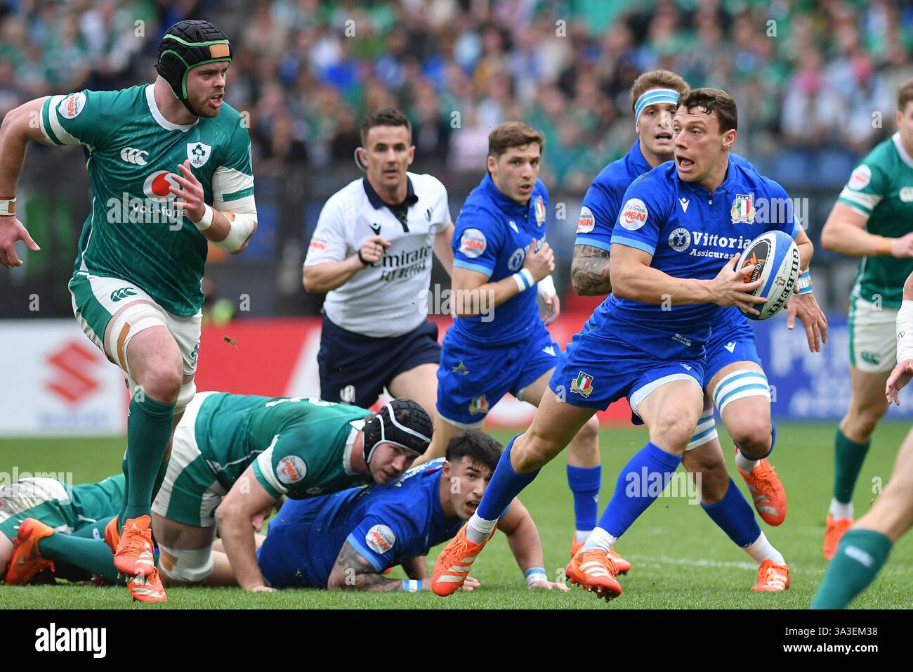 Rome, Lazio. 15th Mar, 2025. James Ryan of Ireland, Paolo Garbisi of ...