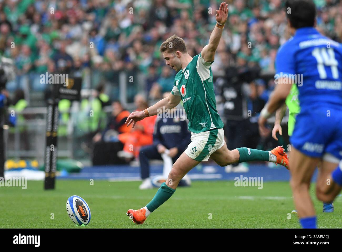Rome, Lazio. 15th Mar, 2025. Jack Crowley of Ireland during 6 Nations ...