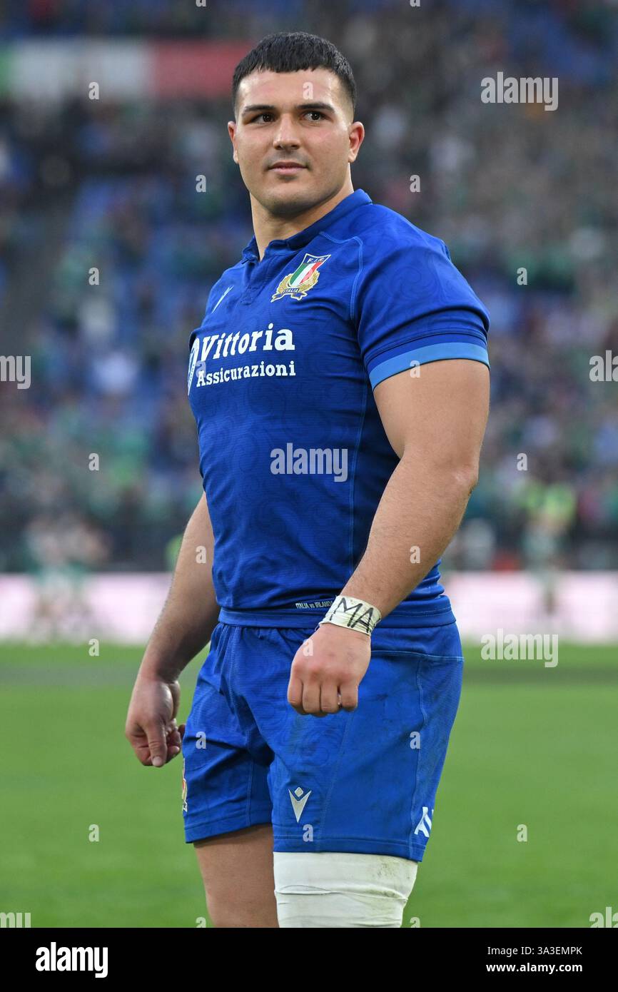 Rome, Lazio. 15th Mar, 2025. Danilo Fischetti of Italy during 6 Nations match Italy v Ireland ...