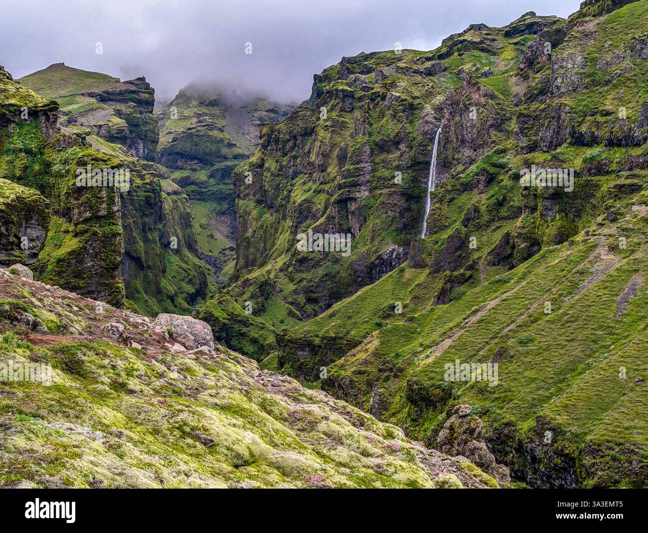 Aerial view Mulagljufur Canyon with Hangandifoss Waterfall , Iceland ...