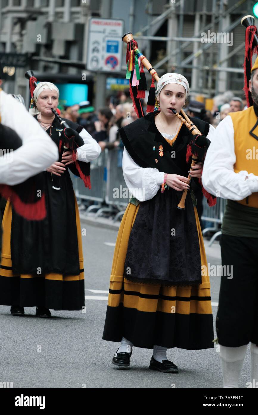Participants during the Saint Patrick Day Parade on Gran Via Street in ...
