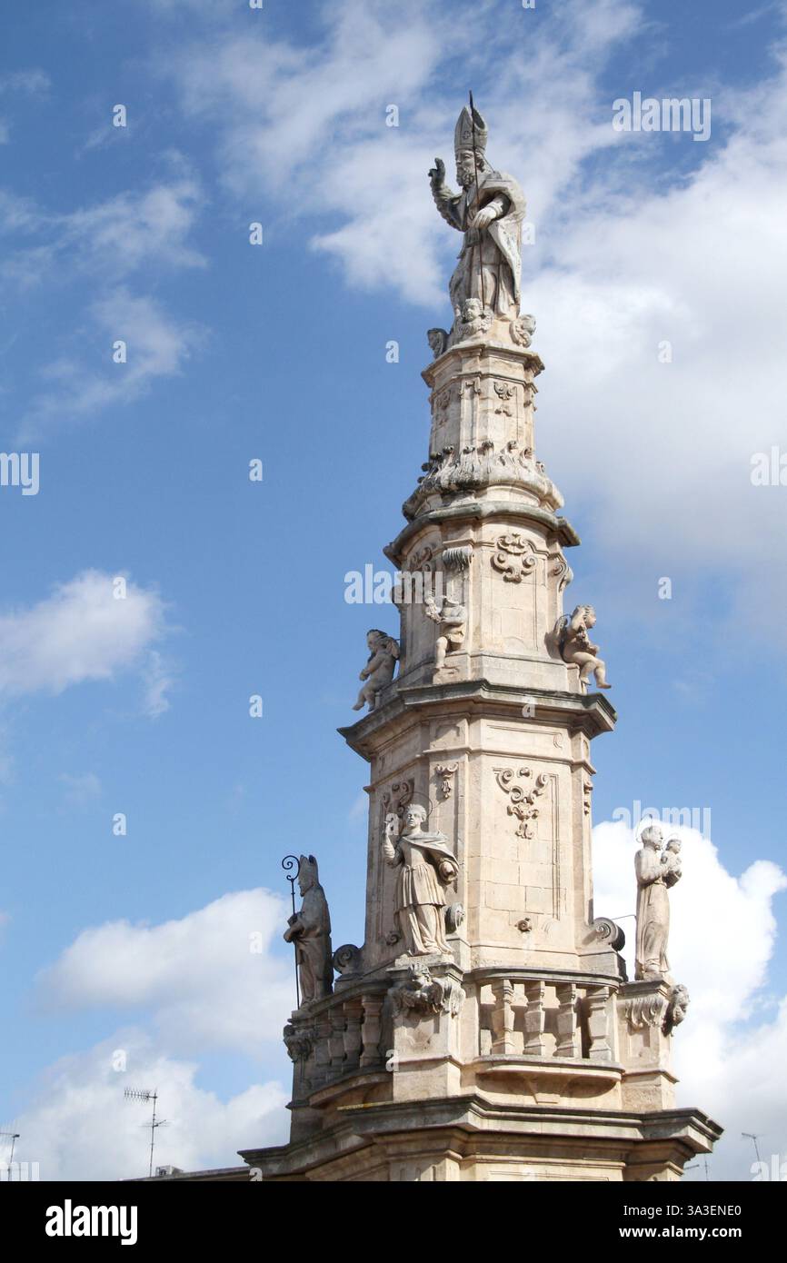 Ostuni, Italy. The 18th century column of Saint Orontius, patron saint ...