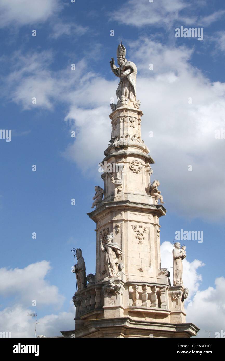 Ostuni, Italy. The 18th century column of Saint Orontius, patron saint ...