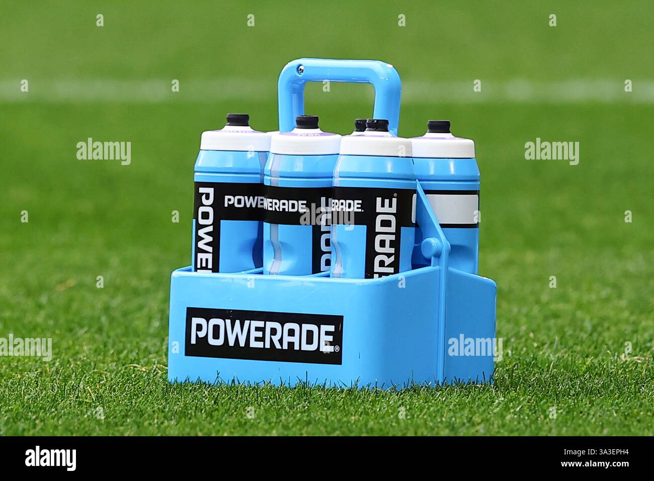 HARRISON, NJ - MARCH 15: A general view of Powerade bottles on the ...