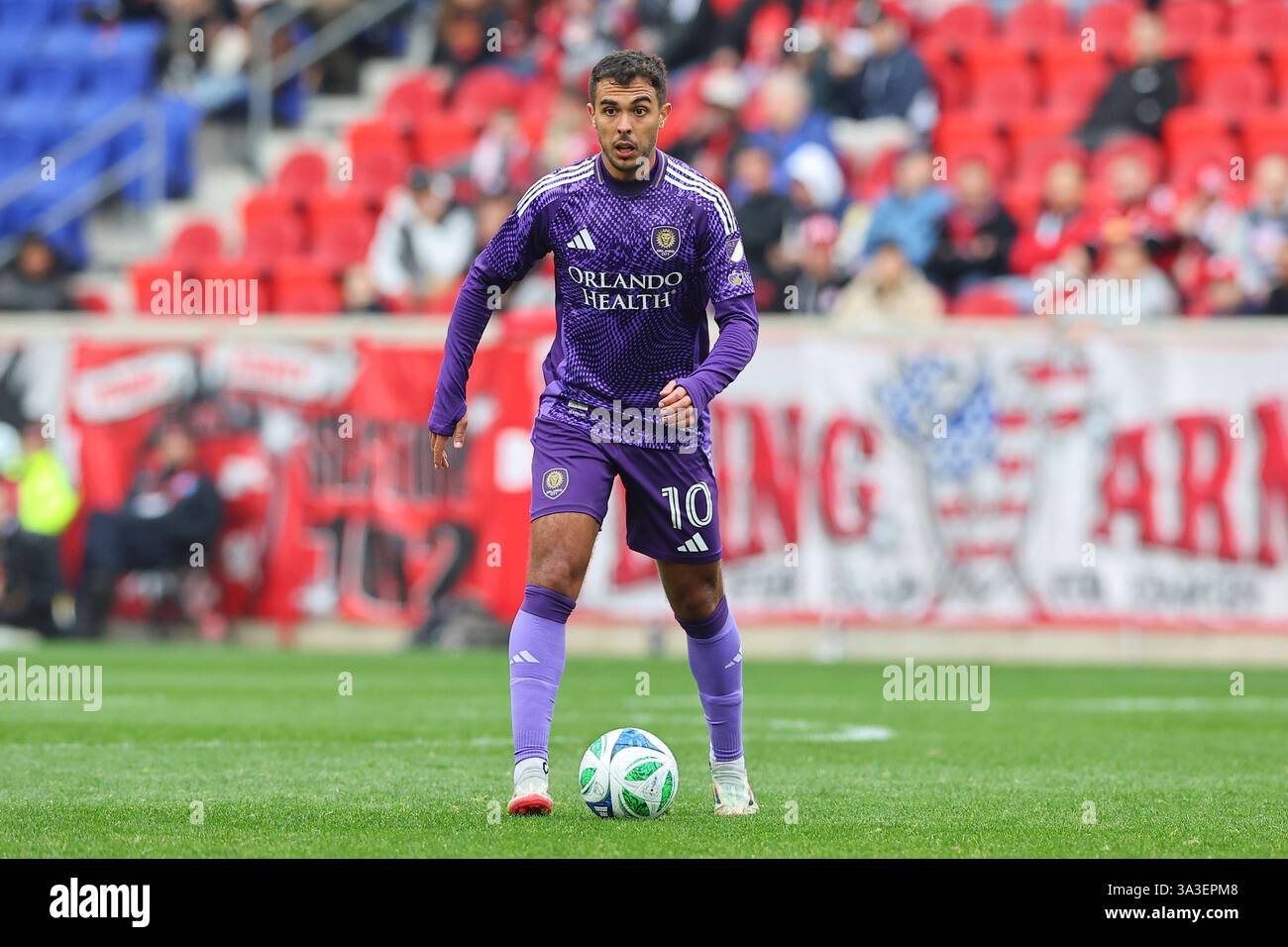 HARRISON, NJ - MARCH 15: Martín Ojeda #10 of Orlando City controls the ...