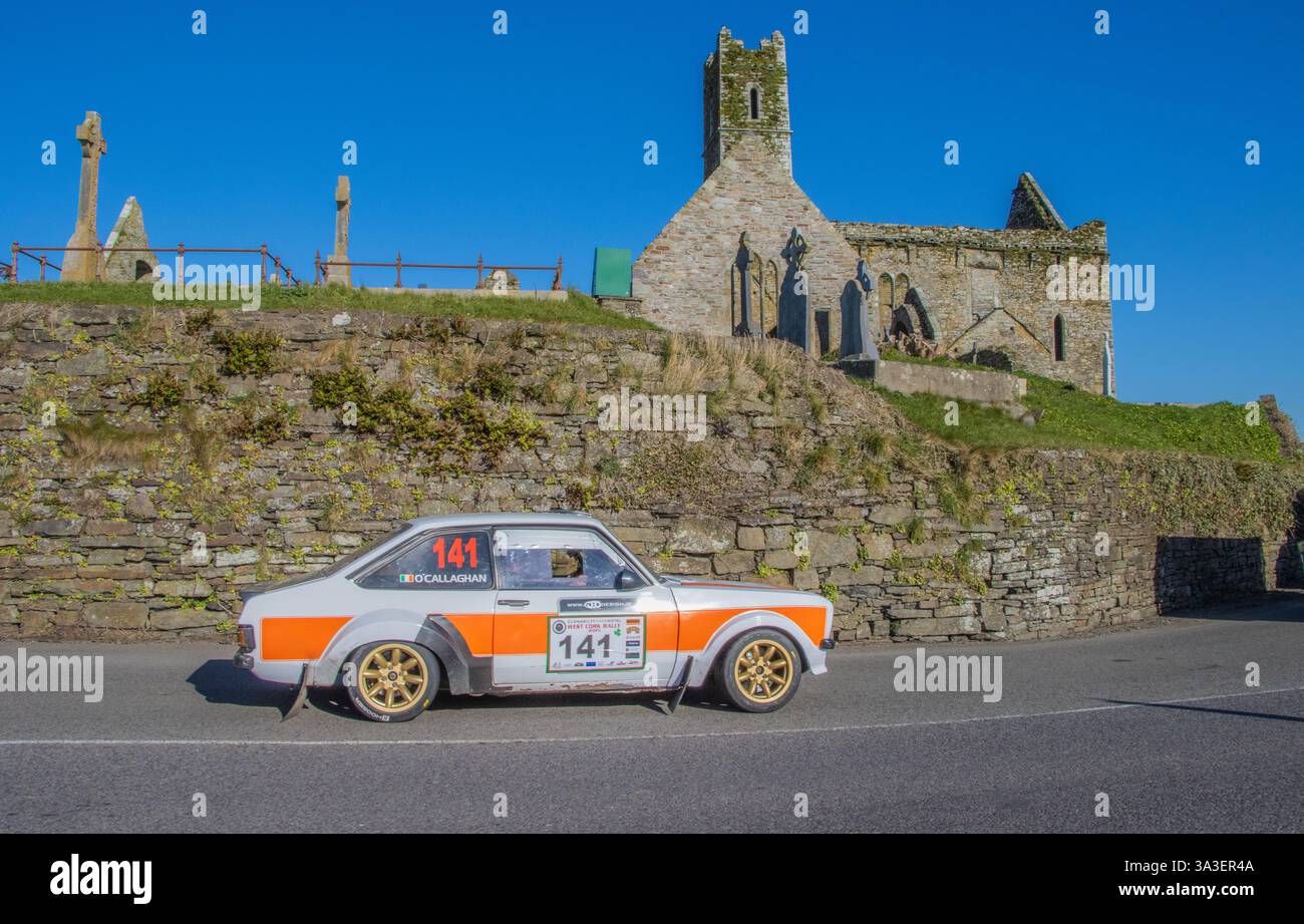 West Cork Rally 2025, cars pass through Timoleague en route to the Kilbrittain stage of the ...