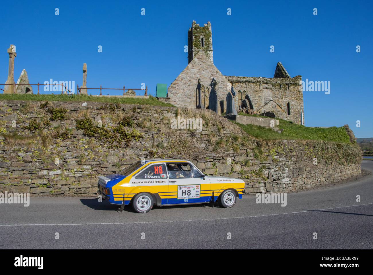 West Cork Rally 2025, cars pass through Timoleague en route to the Kilbrittain stage of the ...