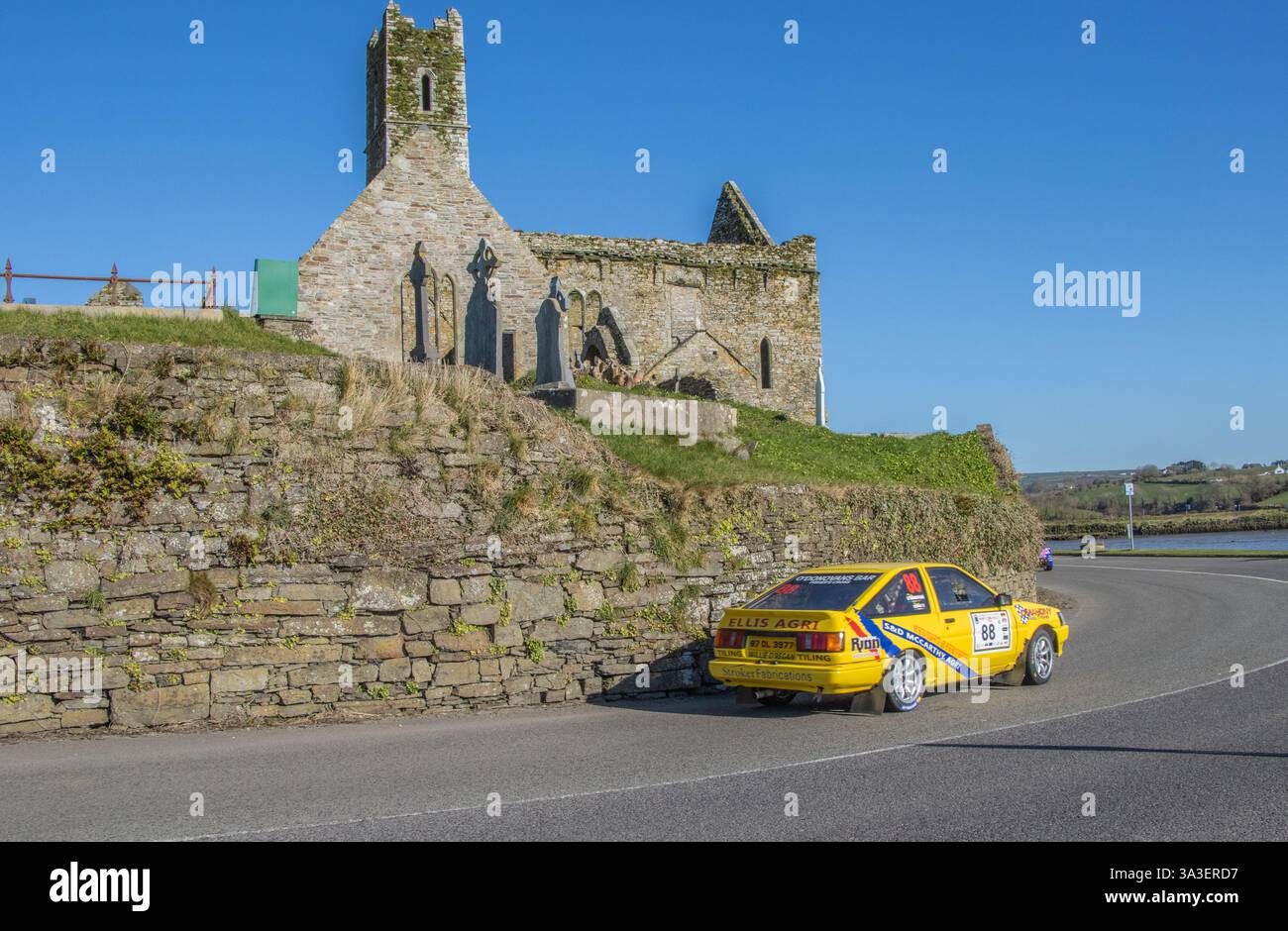 West Cork Rally 2025, cars pass through Timoleague en route to the Kilbrittain stage of the ...