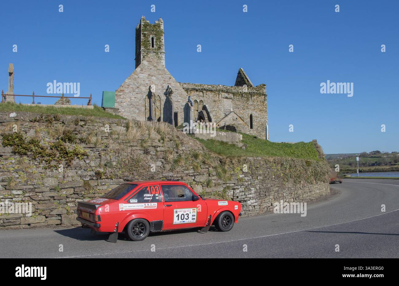 West Cork Rally 2025, cars pass through Timoleague en route to the Kilbrittain stage of the ...