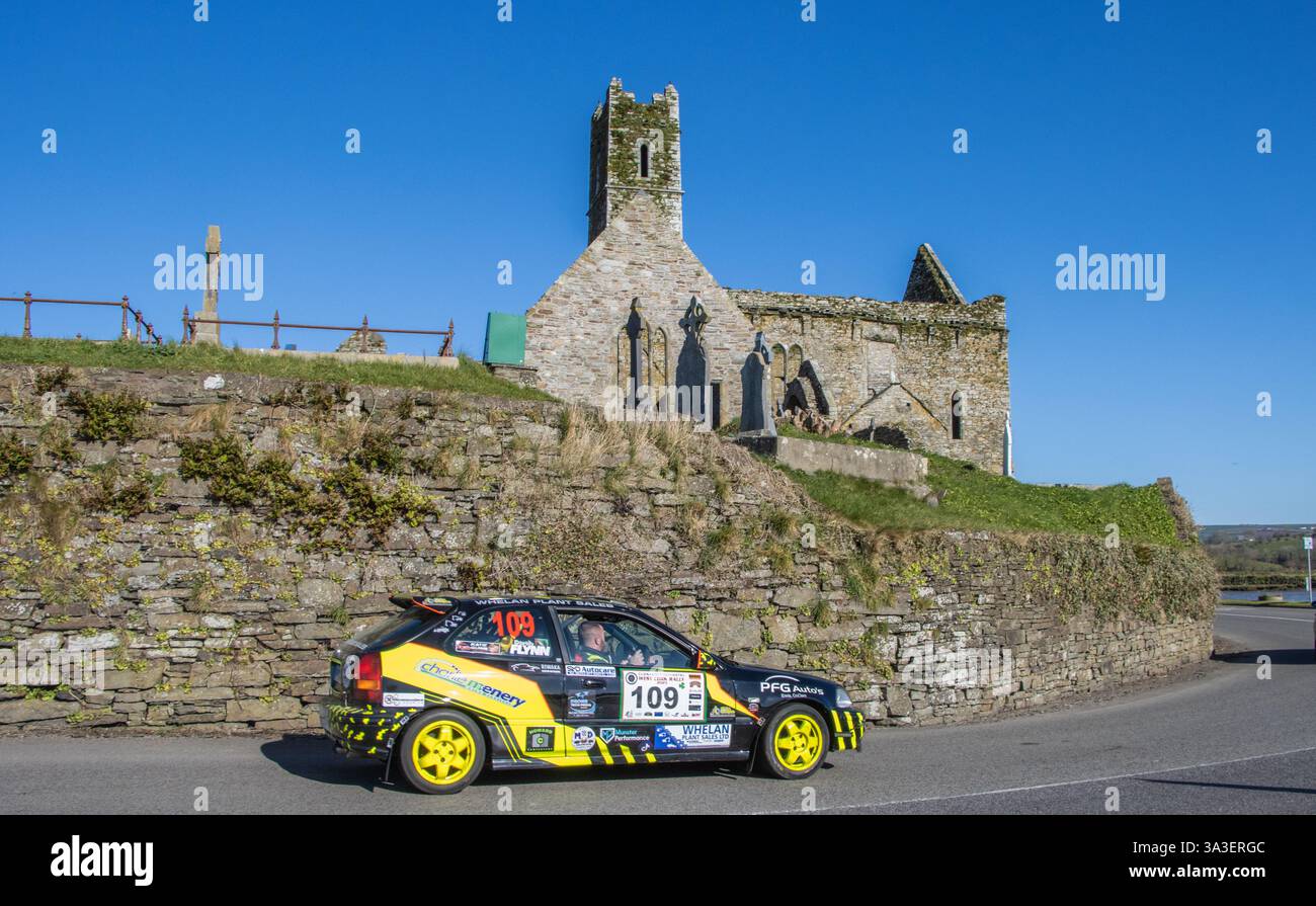 West Cork Rally 2025, cars pass through Timoleague en route to the Kilbrittain stage of the ...