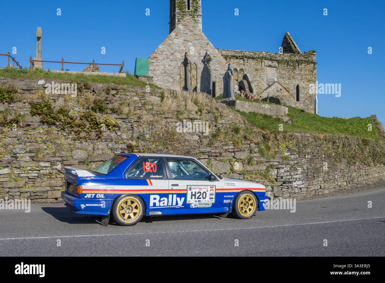West Cork Rally 2025, cars pass through Timoleague en route to the Kilbrittain stage of the ...
