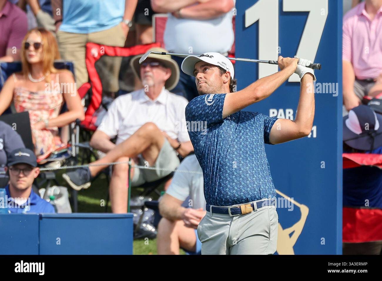 March 15, 2025: Davis Riley hits his tee shot on the 17th hole during ...
