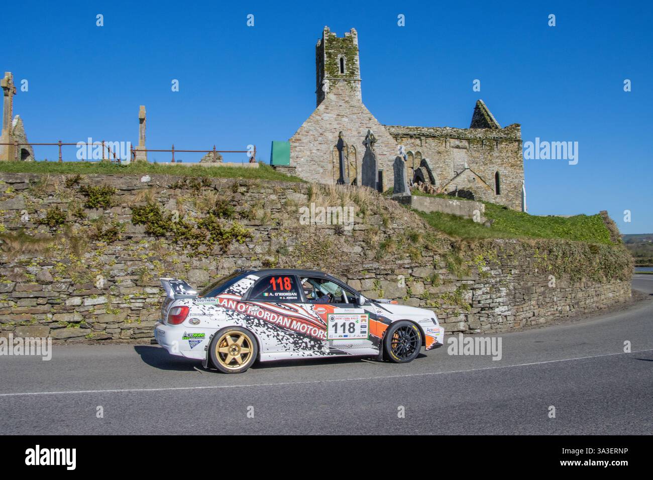 West Cork Rally 2025, cars pass through Timoleague en route to the Kilbrittain stage of the ...