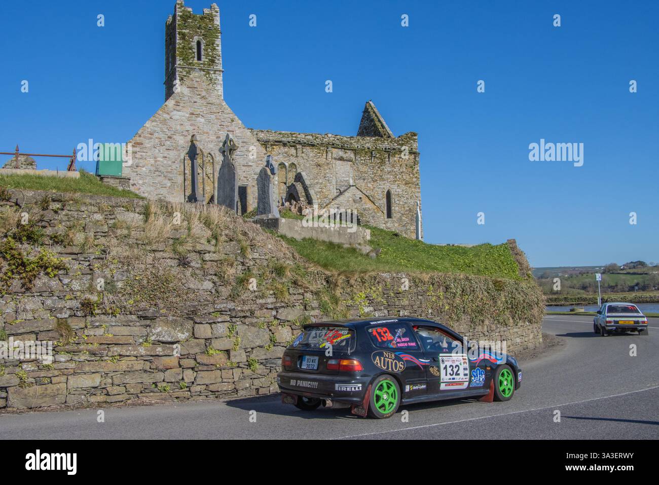 West Cork Rally 2025, cars pass through Timoleague en route to the Kilbrittain stage of the ...