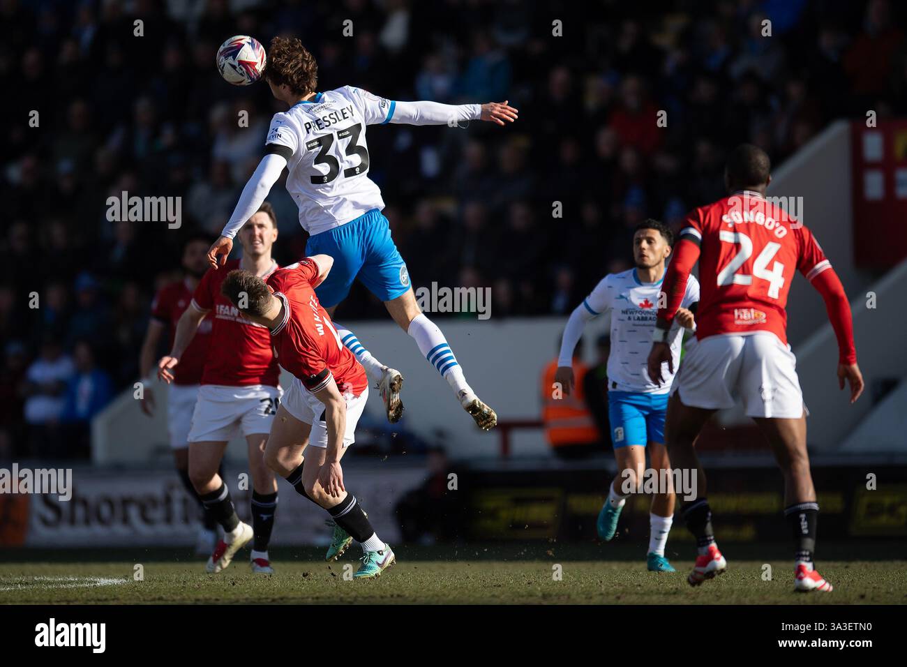 Globe Arena, Morecambe on Saturday 15th March 2025. Barrow's Aaron ...