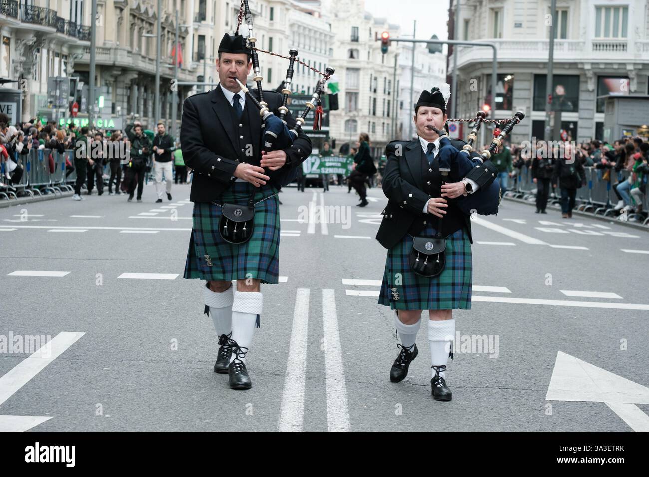 Participants during the Saint Patrick Day Parade on Gran Via Street in ...