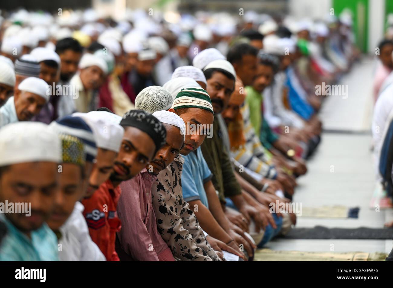 NOIDA, INDIA - MARCH 15: Muslim devotees offer namaz on Holi, the ...
