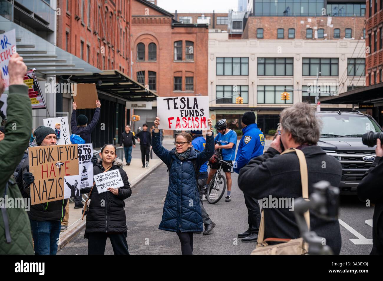 New York, USA, 15th March 2025. Protesters denounce Elon Musk's actions ...