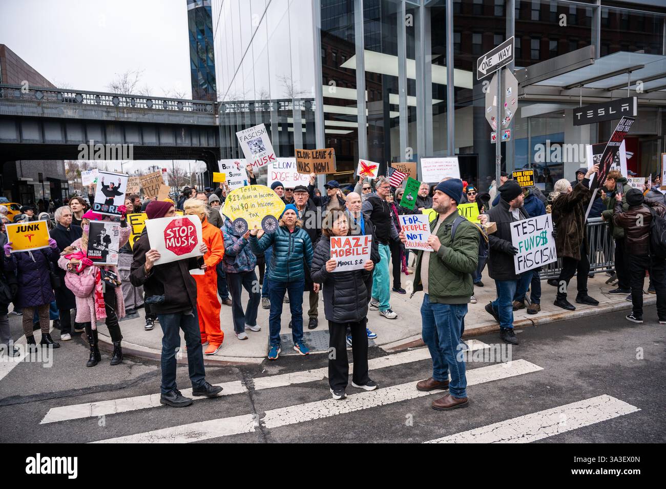 New York, USA, 15th March 2025. Protesters denounce Elon Musk's actions ...
