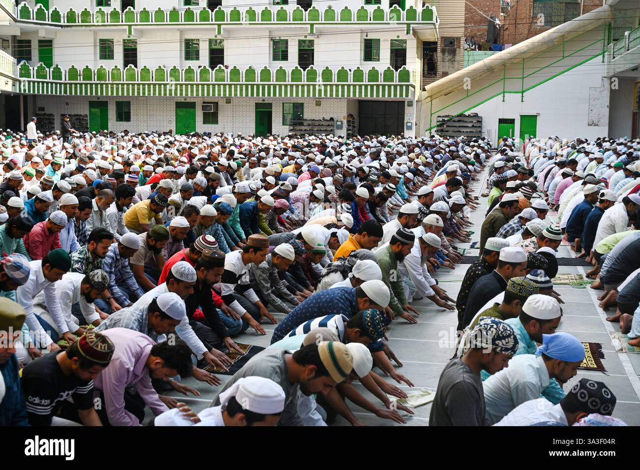 NOIDA, INDIA - MARCH 15: Muslim devotees offer namaz on Holi, the ...