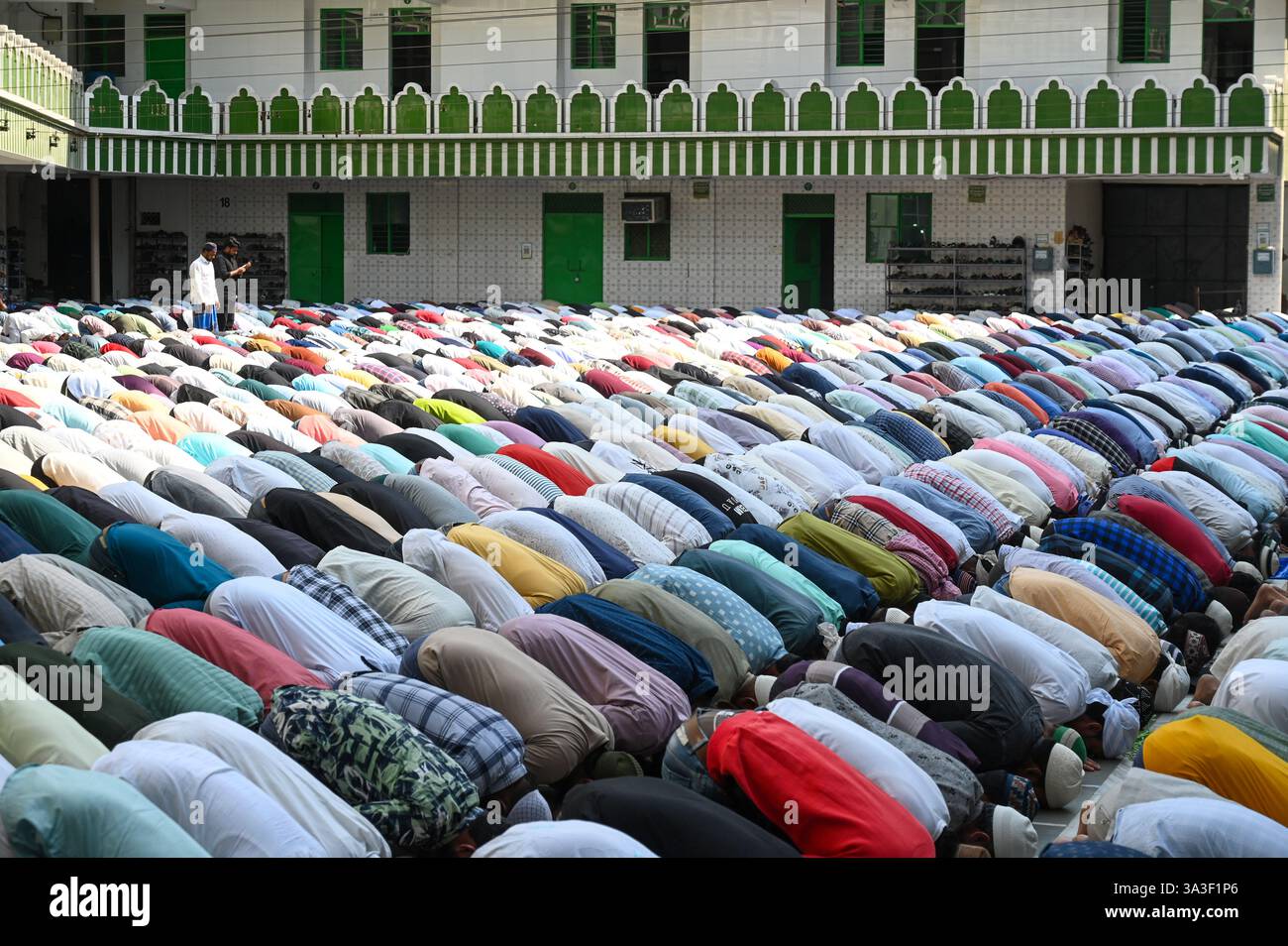 NOIDA, INDIA - MARCH 15: Muslim devotees offer namaz on Holi, the ...